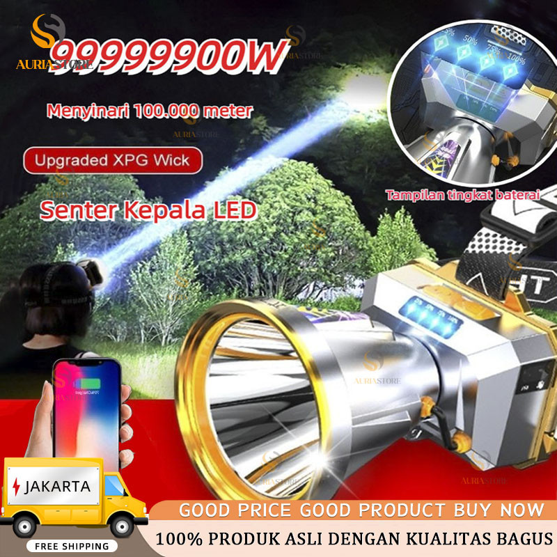 Jual COD Super Terang Outdoor Anti Air Waterproof Zoom 300 WATT & LED Headlamp 1000 Jam Senter ...