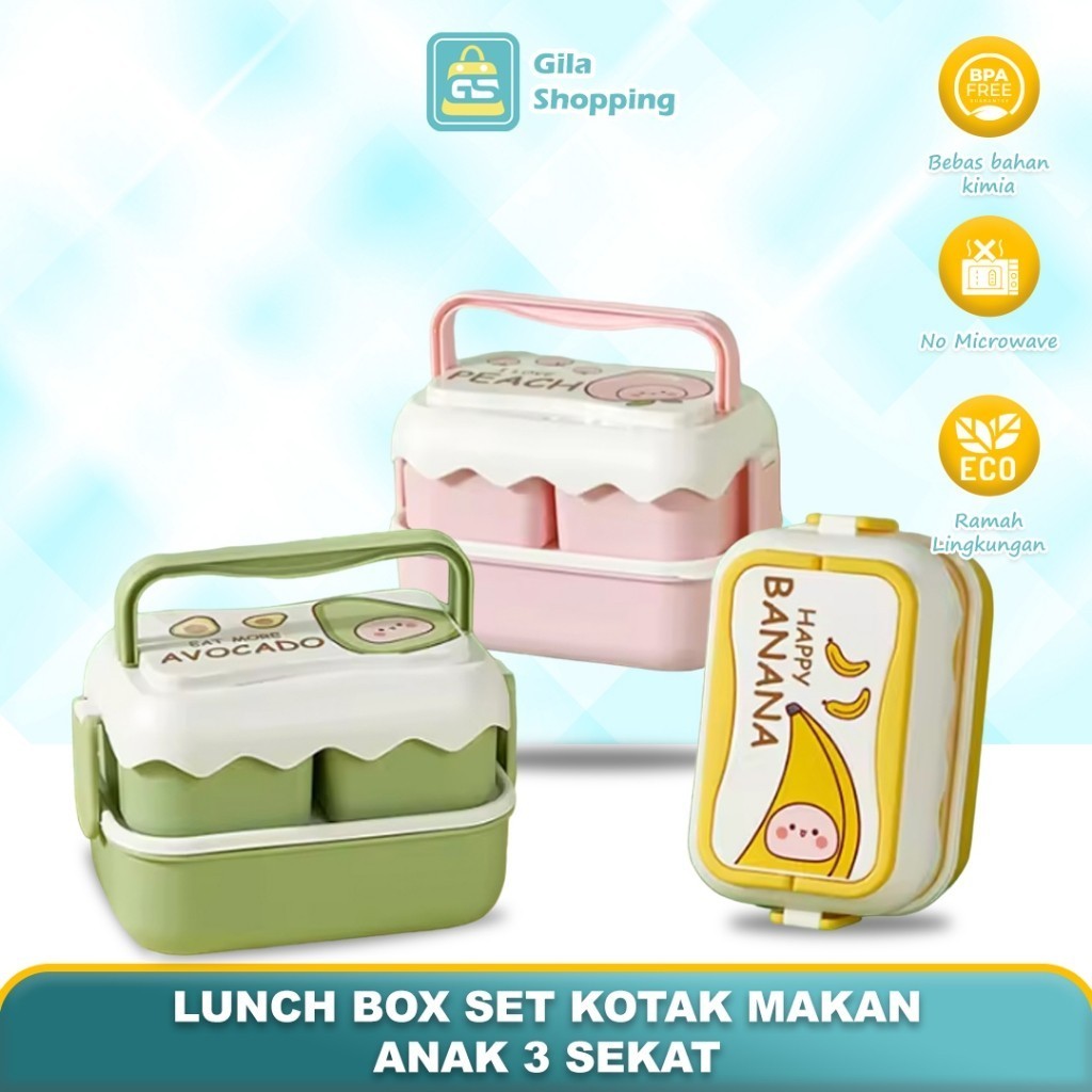 Jual Lunch Box Set Kotak Makan Anak 3 Sekat Susun Tebal Tahan Panas WL ...