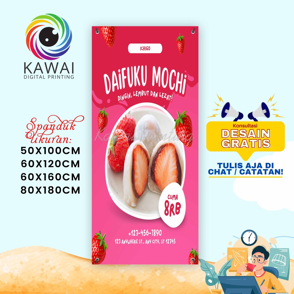 Jual Spanduk Banner MMT Daifuku Mochi Merah Putih Free Desain | Shopee ...