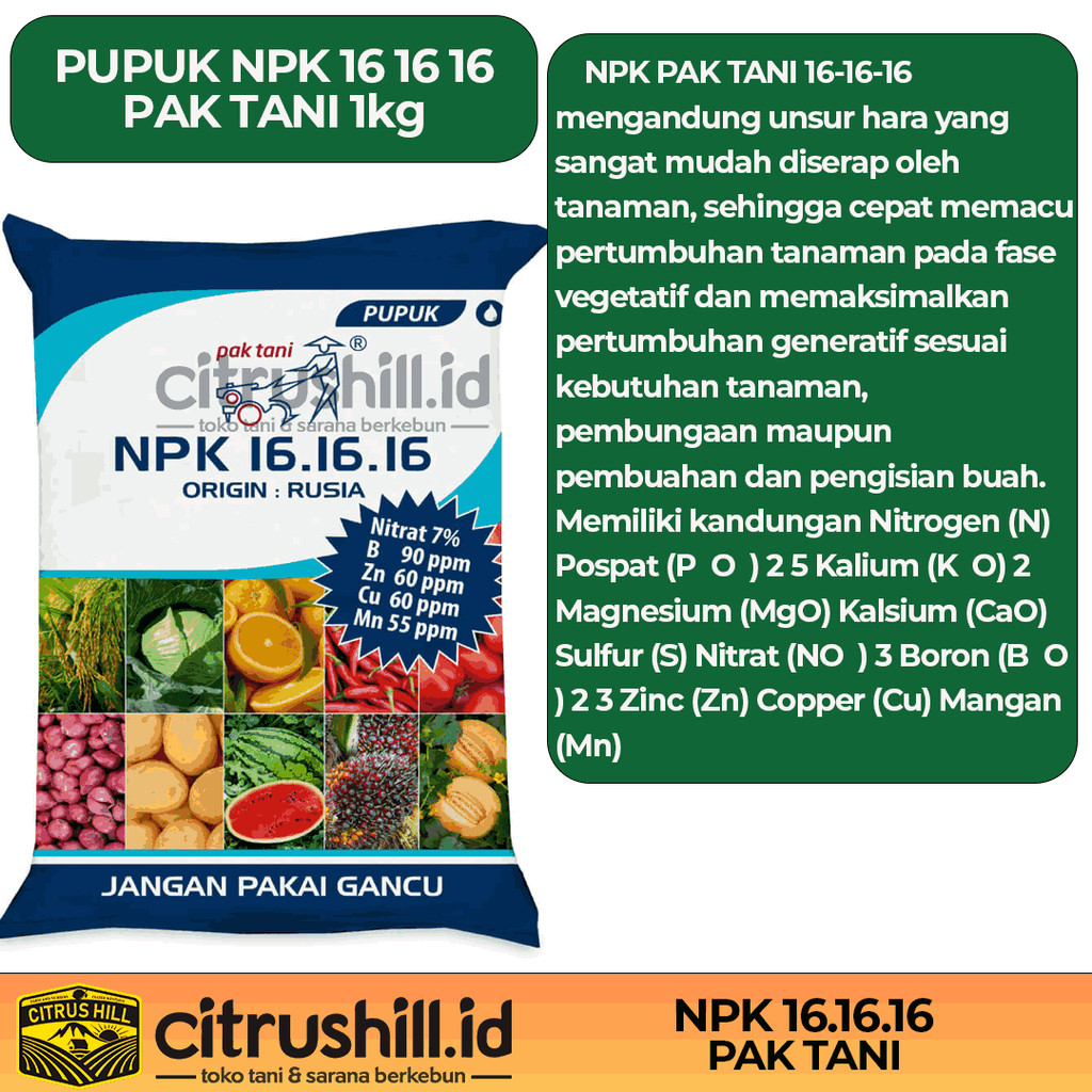Jual NPK Pak Tani 16-16-16 CV Saprotan Utama - 1kg Kemasan Pabrik ...