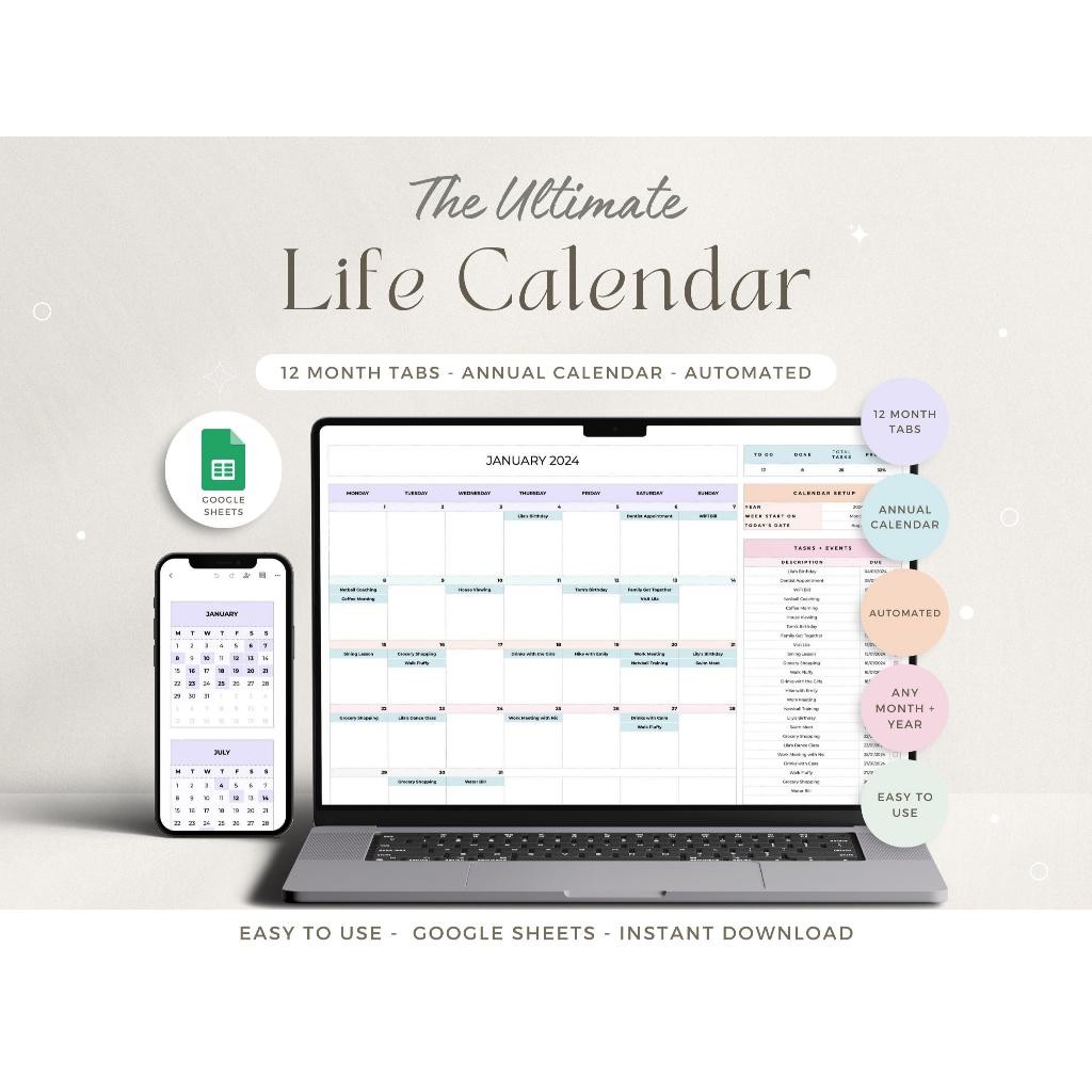 Jual Digital Planner Spreadsheet Google Sheets Calendar Monthly Tracker ...