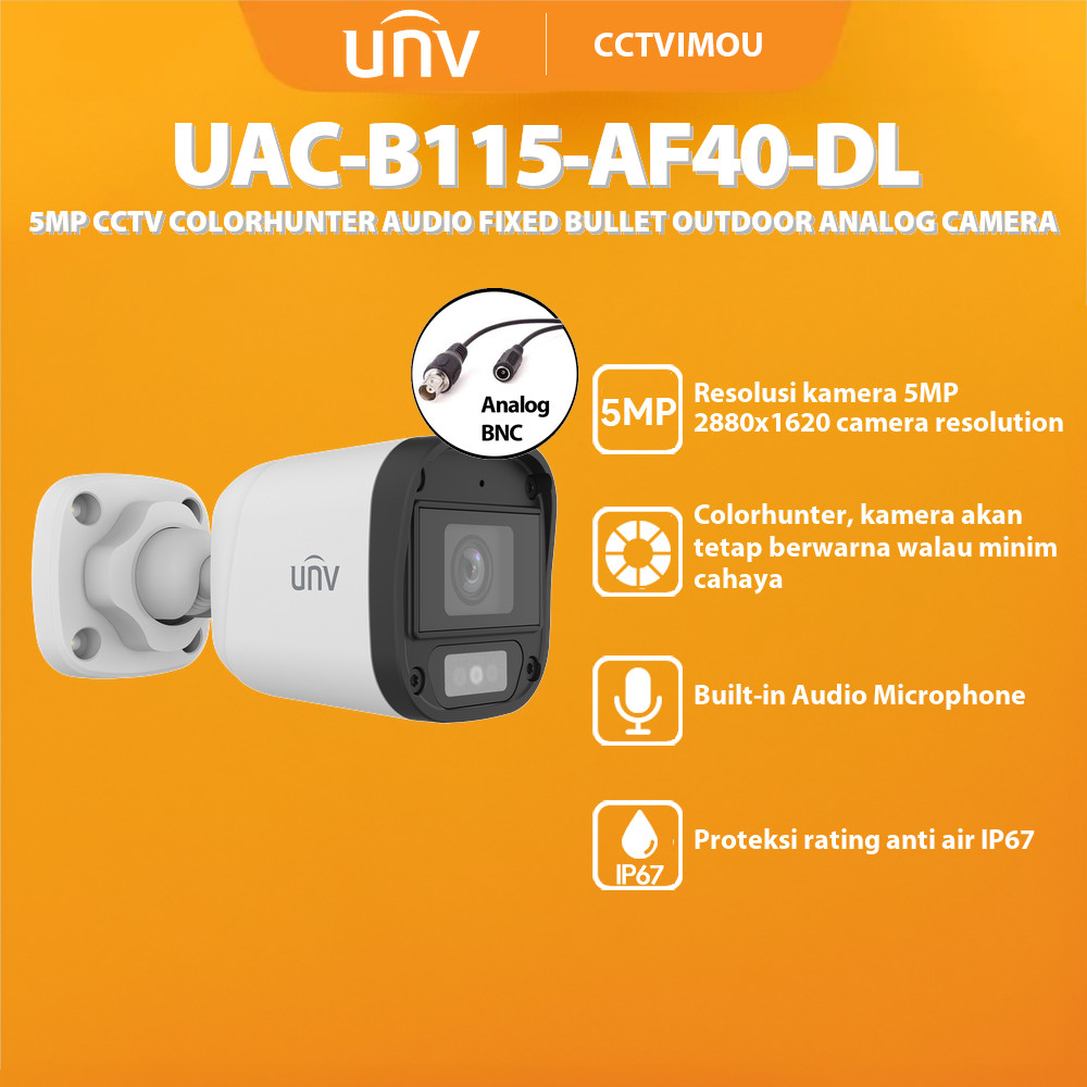 Jual UNV UAC-B115-AF40-DL 5MP CCTV COLORHUNTER AUDIO FIXED BULLET OUTDOOR ANALOG CAMERA | Shopee ...