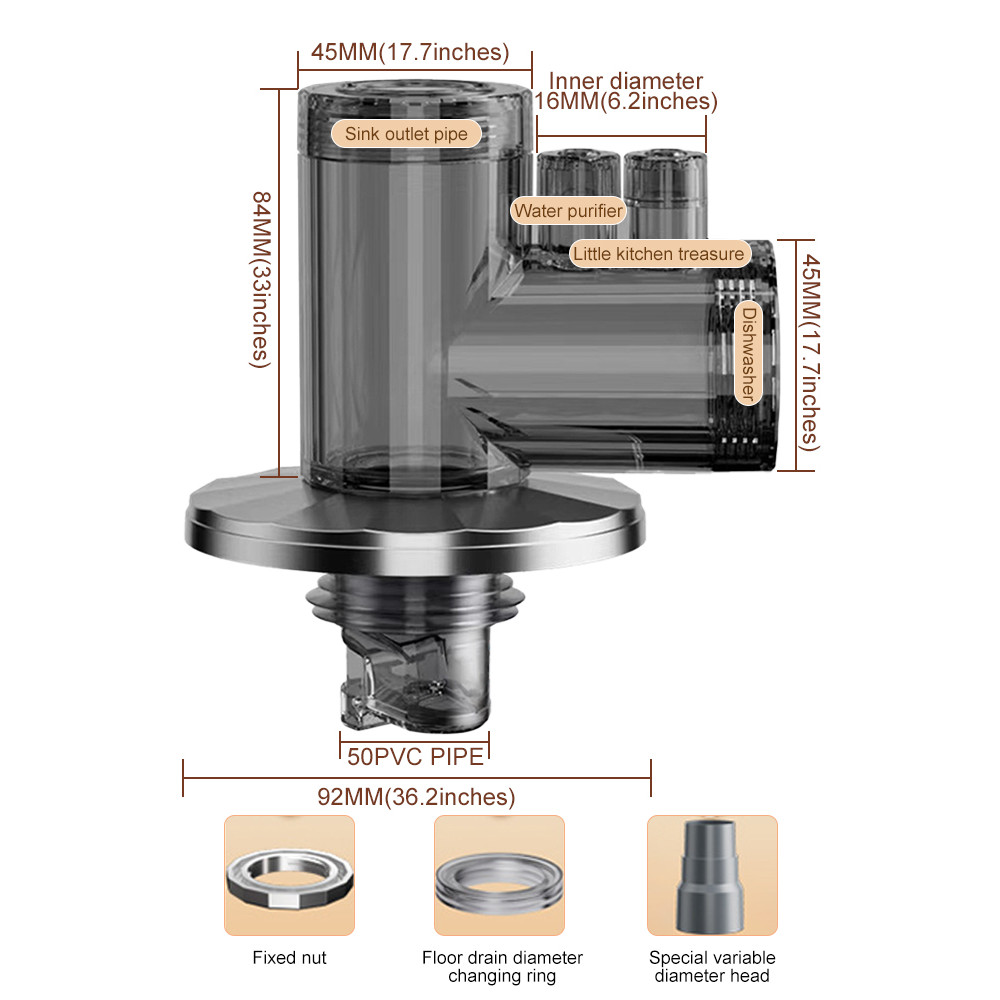 Jual Washing Machine Drain Trap Kitchen Drainage Pipe 3-way Joint ...