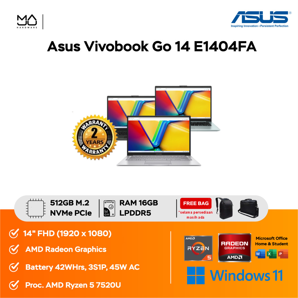Jual Asus Vivobook Go 14 E1404FA Ryzen 5 7520U 16GB SSD 512GB 14" FHD ...