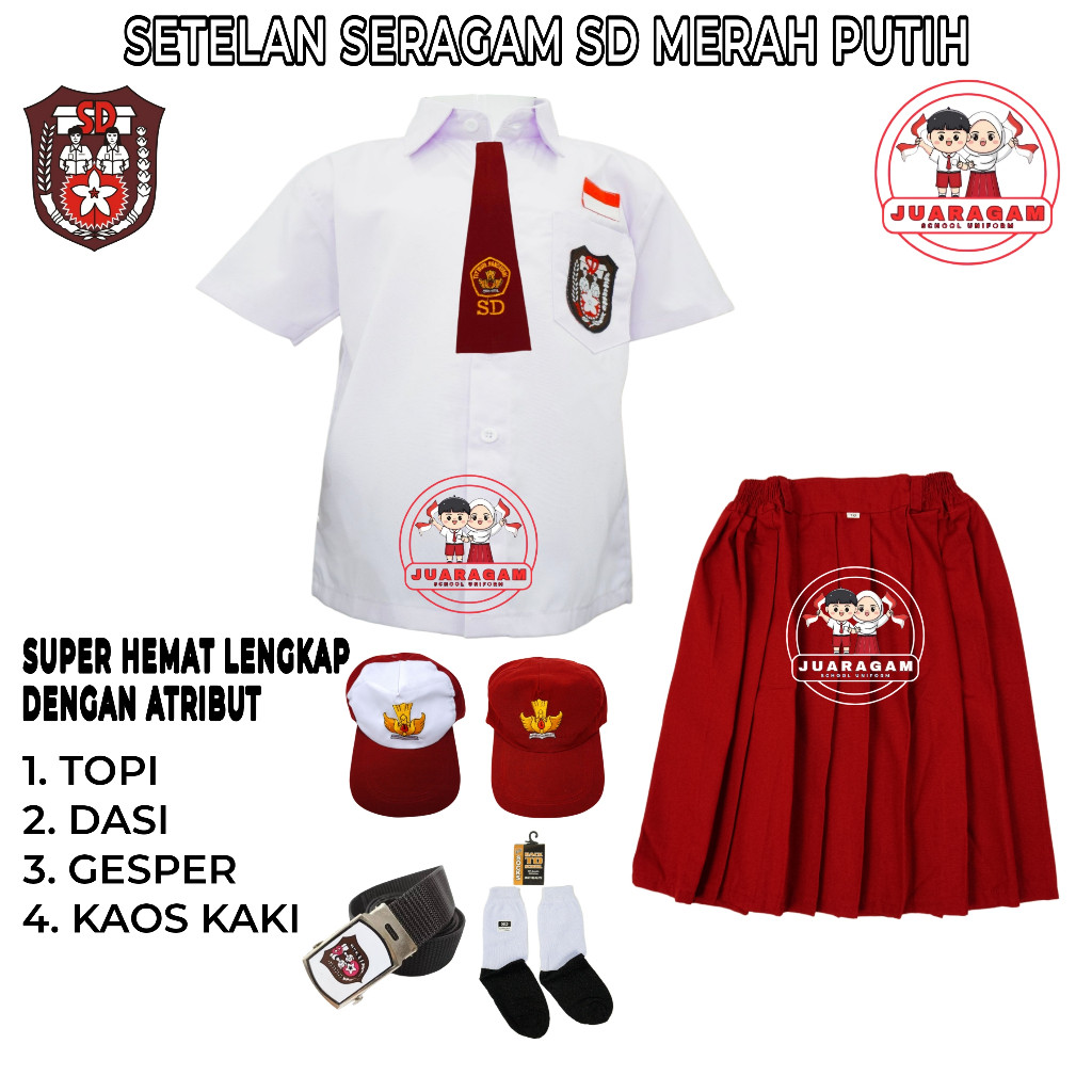 Jual JUARAGAM Setelan Super Lengkap Seragam Sekolah SD Merah Putih ...