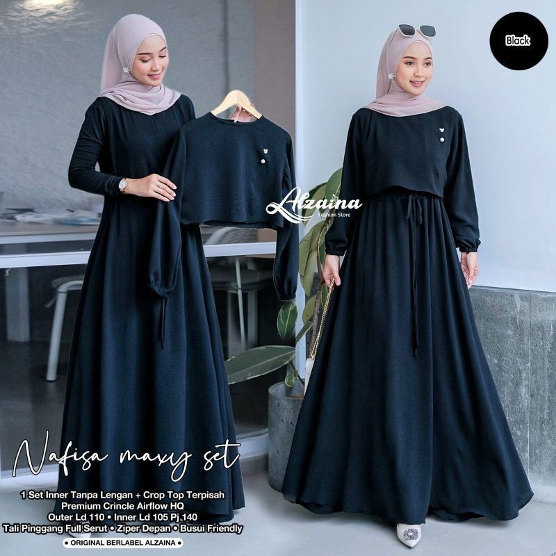 Jual Gamis Hitam Simpel set 2 in one inner outer gamis remaja black ...