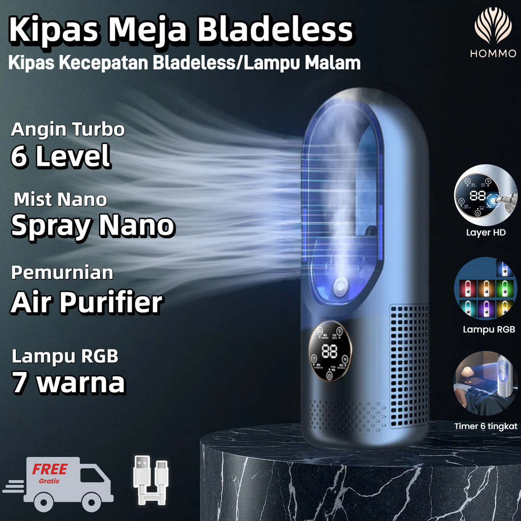 Jual HOMMO Kipas Angin Portable Tanpa Baling｜Kipas Humidifier Kabut ...