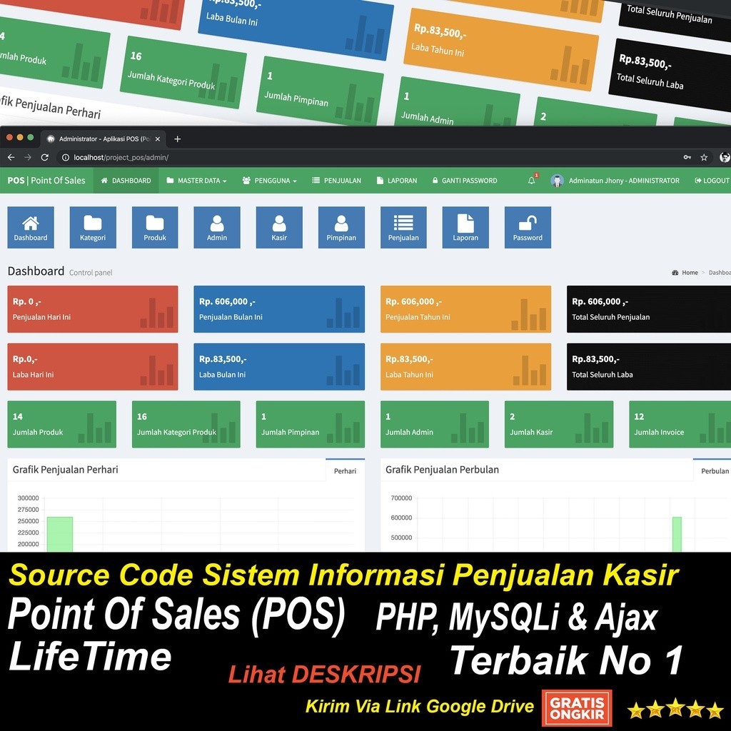Jual Source Code Sistem Informasi Penjualan Kasir Point Of Sales (POS) PHP, MySQLi & Ajax BGW FS ...