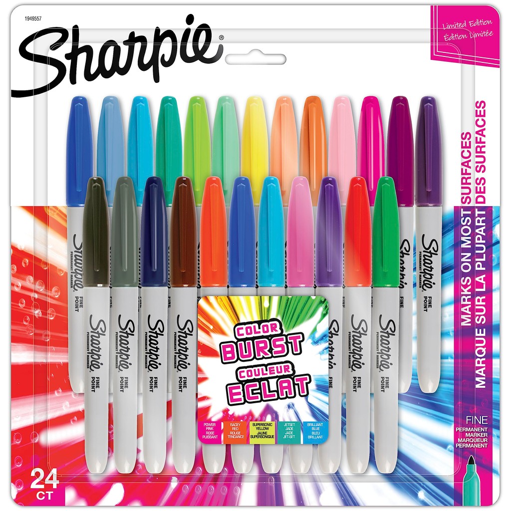 Jual Sharpie Color Burst Permanent Markers, Fine Point, Assorted, 24 ...