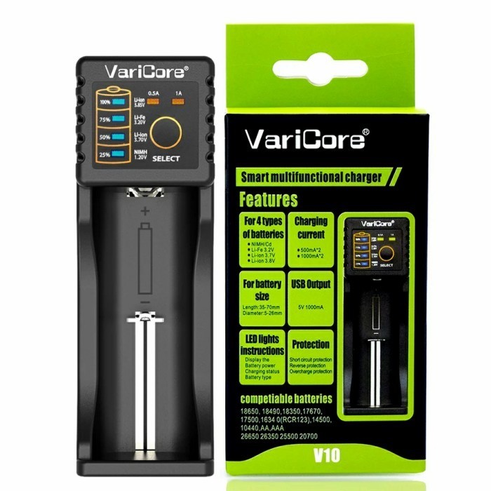 Jual VariCore V10 CHARGER BATTERY BATERAI 18650 - 32650 4.35V 1A USB ...