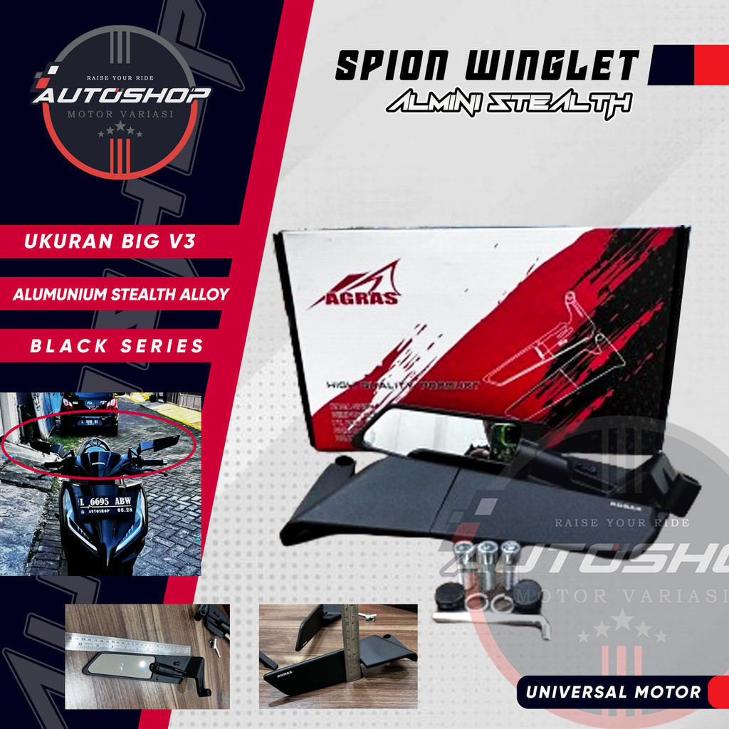 Jual Spion Winglet V3 BIG BLACK STEALTH SERIES Model Allumunium Alloy ...