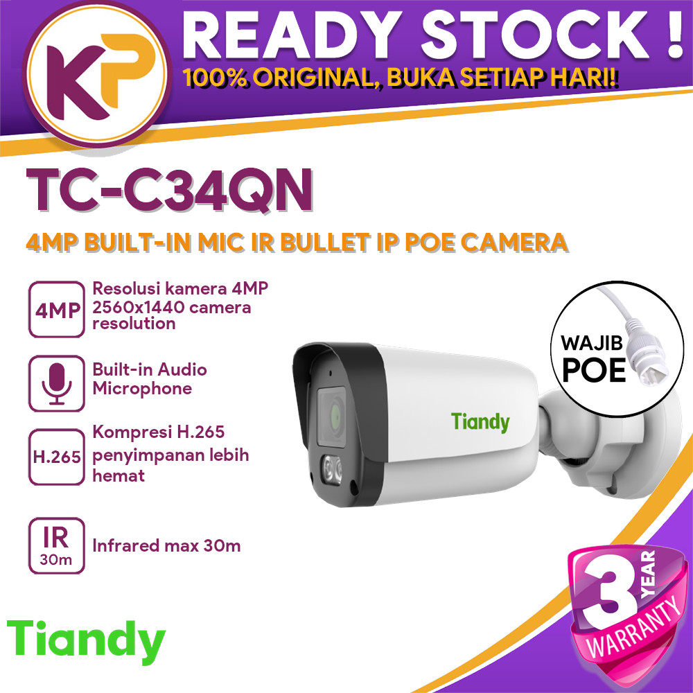 Jual TIANDY TC-C34QN 4MP BUILT-IN MIC IR BULLET IP POE CAMERA | Shopee ...