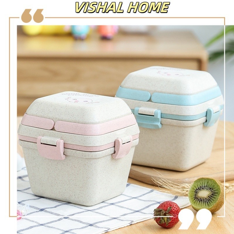 Jual [ReadyStok]Lunch Box PP Jerami Gandum Lunch Box Set Kotak Tempat Makan Bekal Free Sendok ...