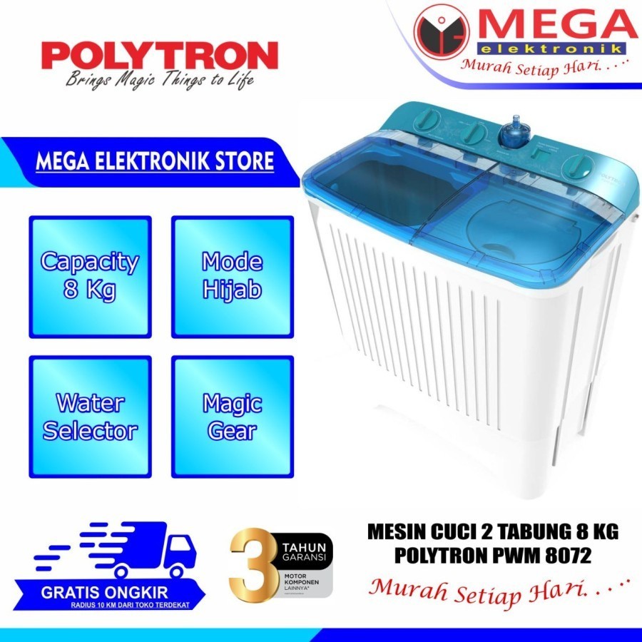 Jual MESIN CUCI POLYTRON PWM-8072 / PWM 8072 / PWM8072 2 TABUNG ...