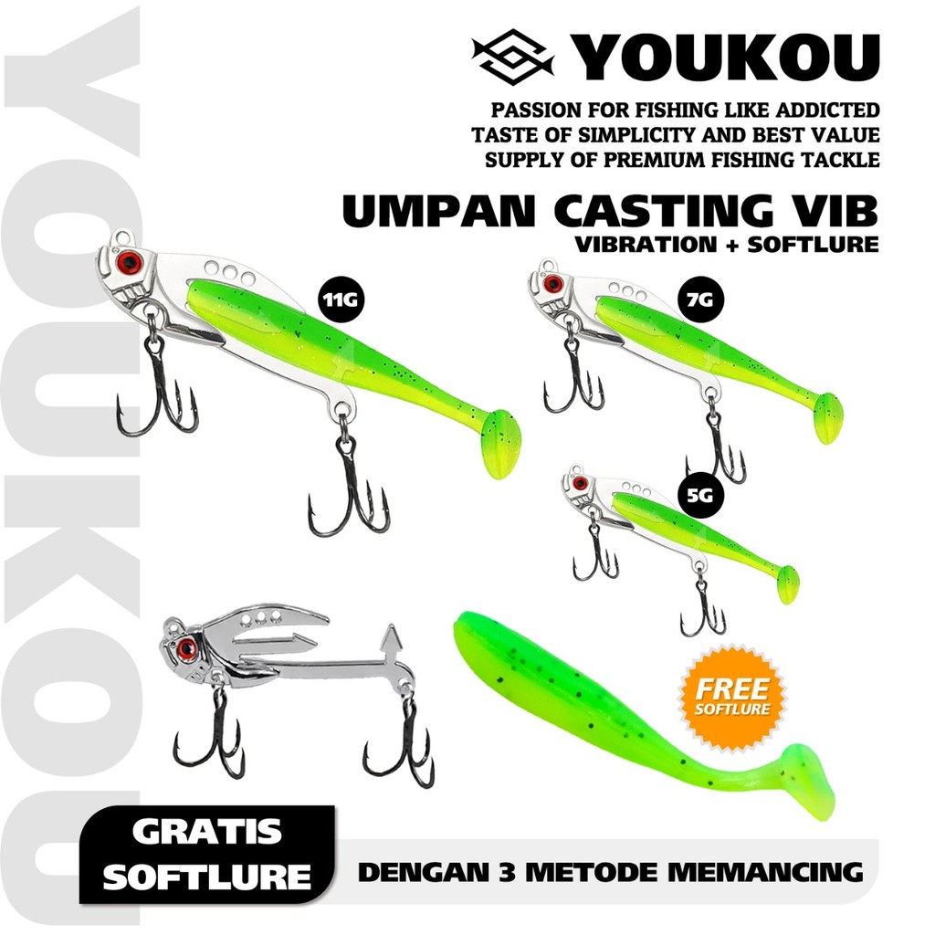 Jual YOUKOU Perangkat Lunak Umpan Luya VIB+Umpan Lembut Ekor T Getar Lambat Payet Umpan Logam ...