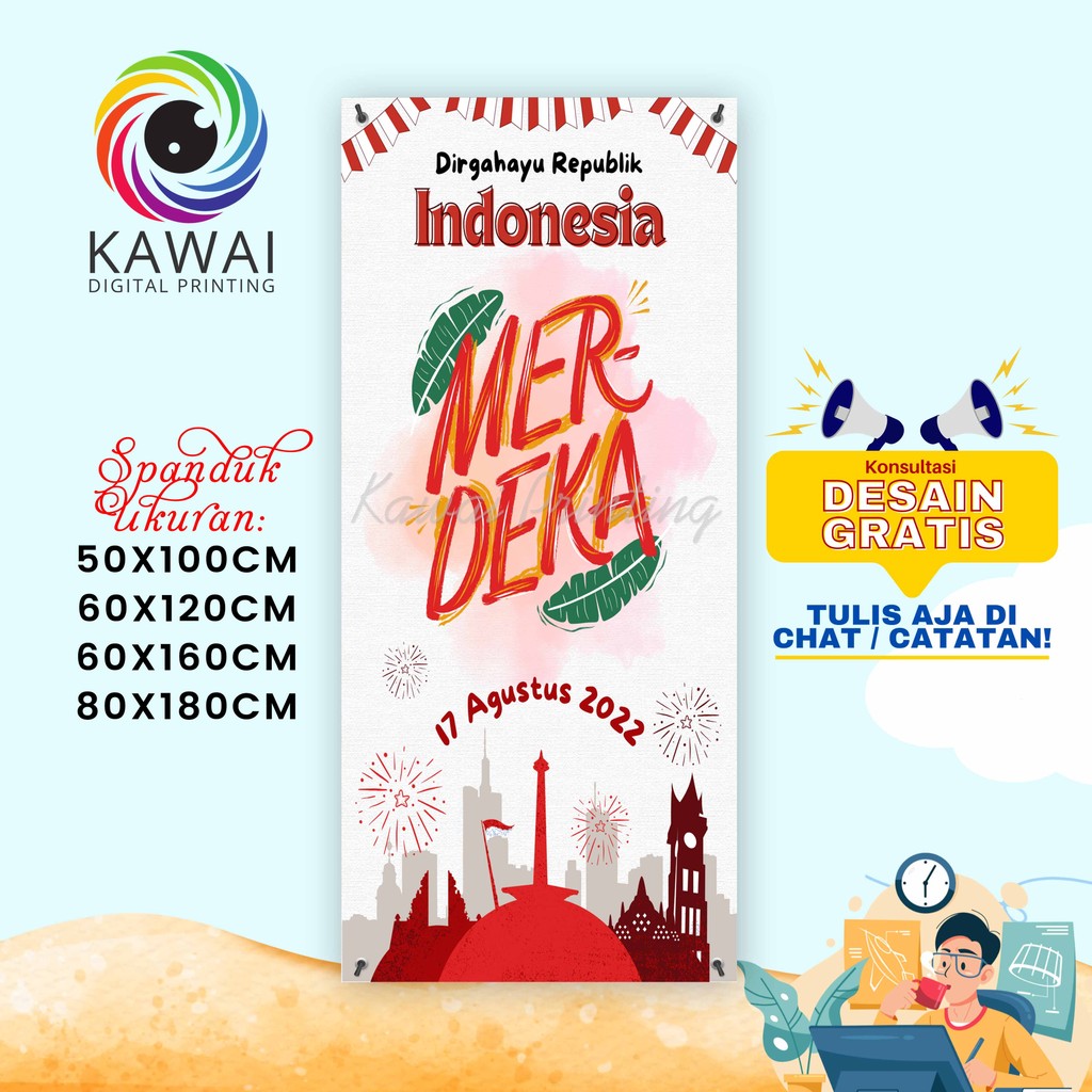 Jual SPANDUK / BANNER Indonesia Merdeka Putih Aesthetic Free Desain ...