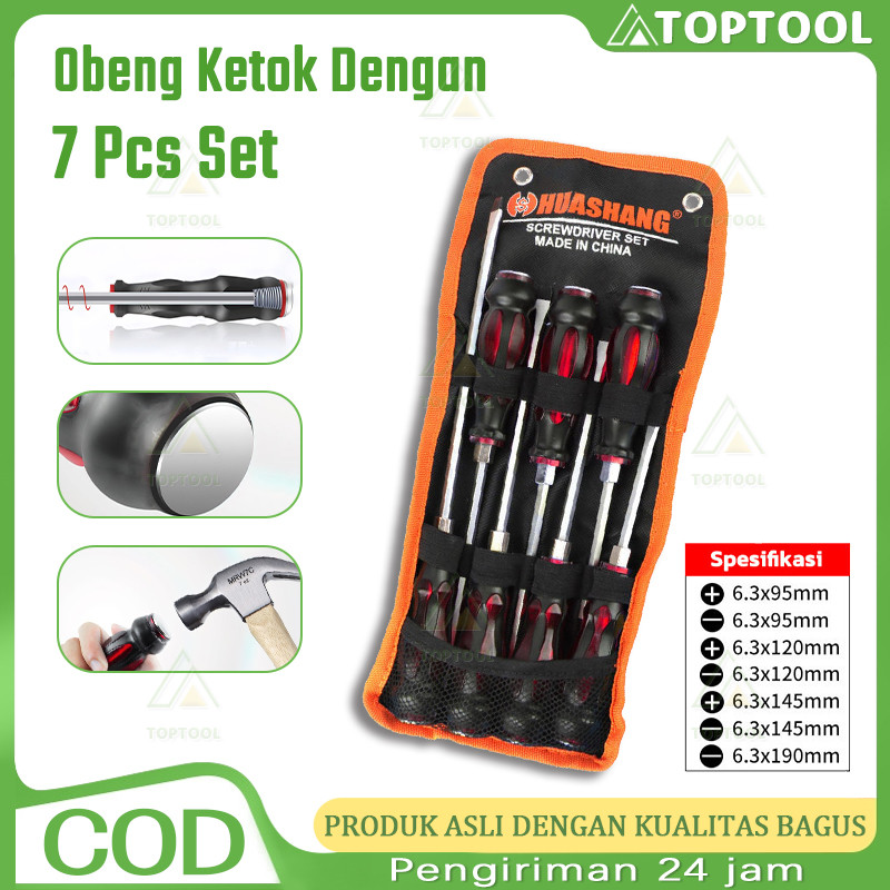 Jual Set 7 obeng ketok dengan obeng berbentuk salib hati dengan port ...
