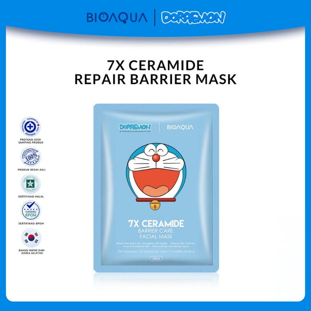 Jual BIOAQUA x DORAEMON 7X Ceramide Barrier Care Facial Sheet Mask Masker Wajah 28 ml Extra Size ...
