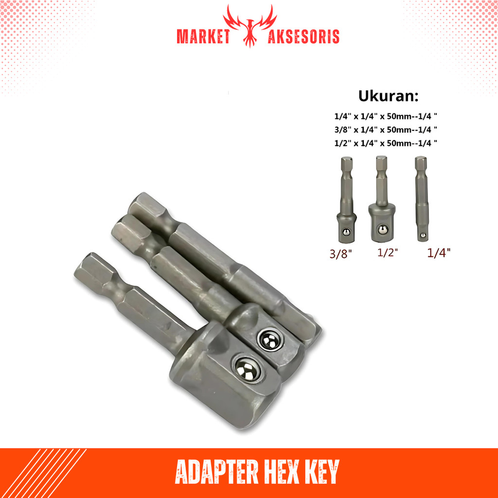 Jual Adapter Hex Key Shock Set 3 Pcs Mesin Bor Impact Driver Wrench ...