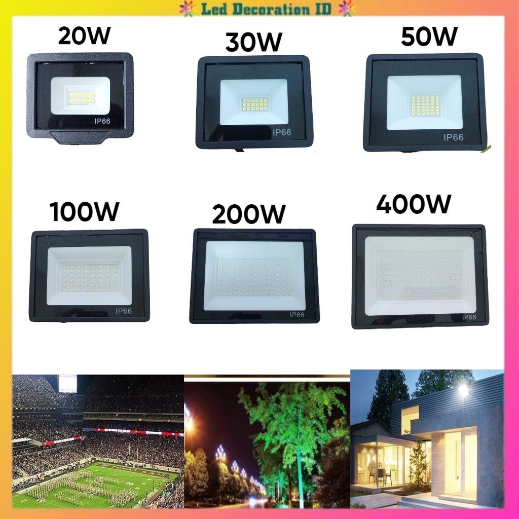 Jual LAMPU SOROT LED 20W 30W 50W 100W 200W 400W / LAMPU OUTDOOR SUPER TERANG | Shopee Indonesia