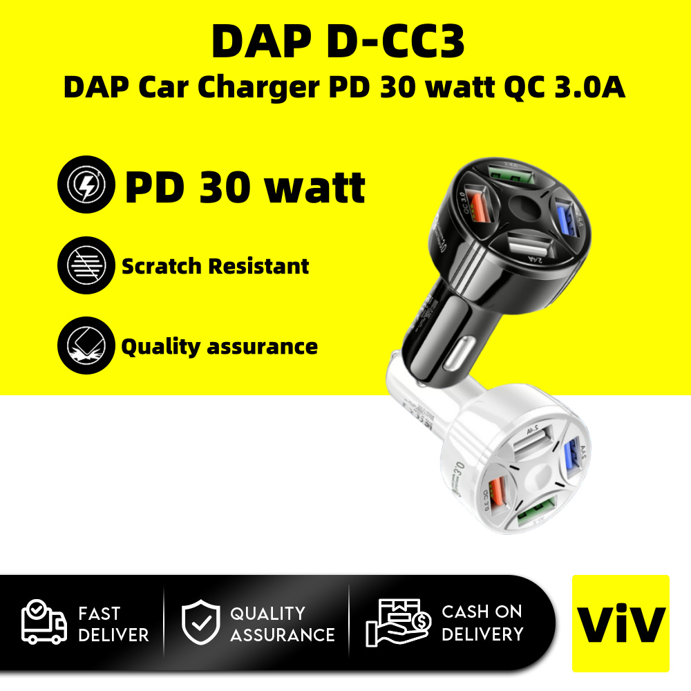Jual DAP D-CC3 Car Charger - Charger Motor adapter PD 30 watt QC 3.0A 4 ...