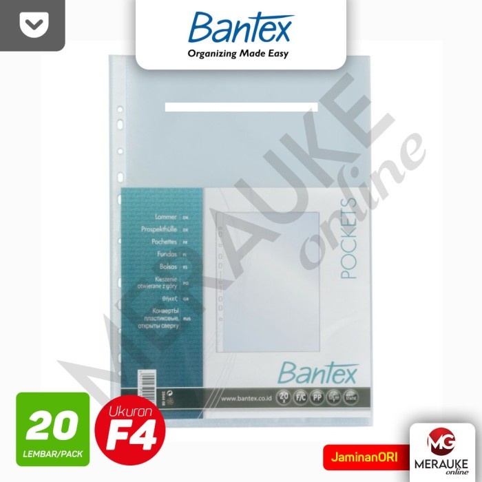 Jual BANTEX PP Pockets Transparan F4 2044-08 (1 Pack Isi 20 Lembar ...