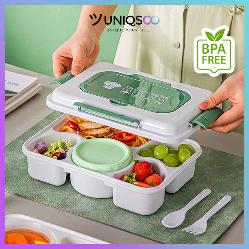 Jual UNIQSOO Lunch Bento Box BPA FREE Kotak Bekal Dengan Mangkuk Anti Tumpah 5 Sekat 1600ml FREE ...