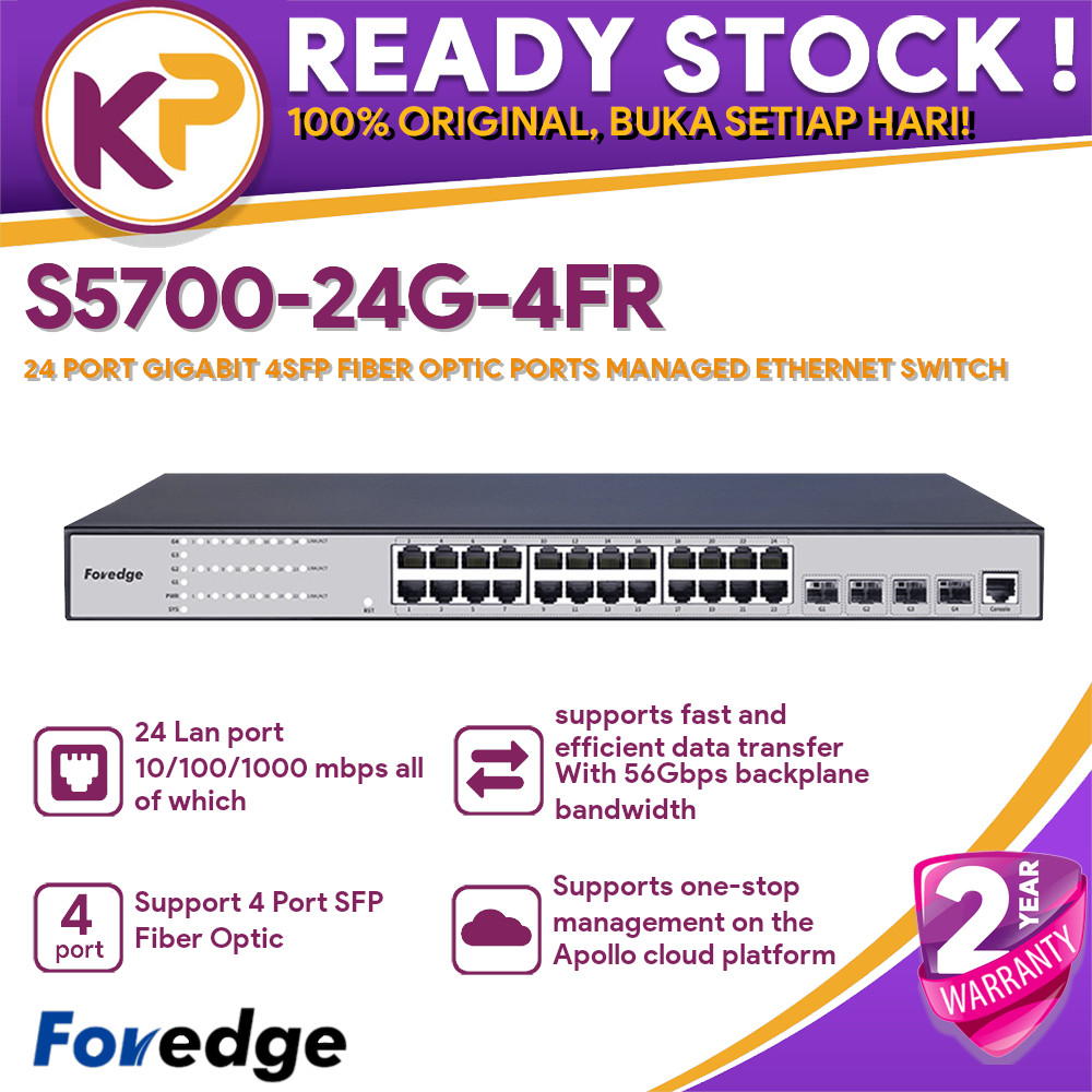 Jual FOREDGE S5700-24G-4FR 24 PORT GIGABIT 4SFP FIBER OPTIC PORTS ...