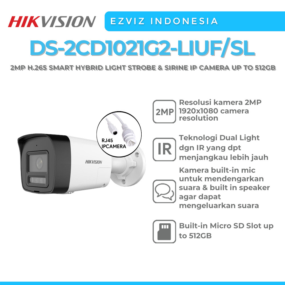 Jual HIKVISION DS-2CD1021G2-LIUF/SL 2MP H.265 SMART HYBRID LIGHT STROBE & SIRINE IP CAMERA UP TO ...