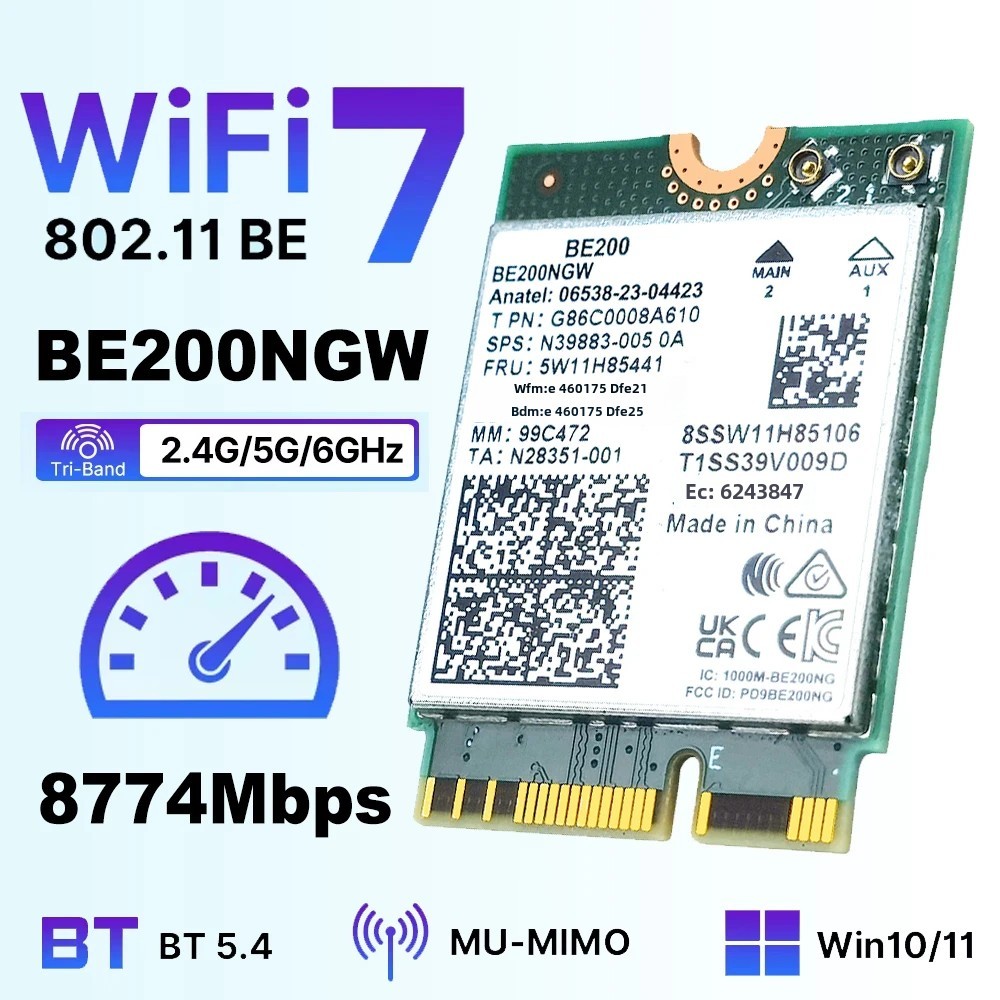Jual Wi-Fi 7 BE200 Bluetooth 5.4 Wifi Card 8774Mbps BE200NGW Tri-band 2 ...