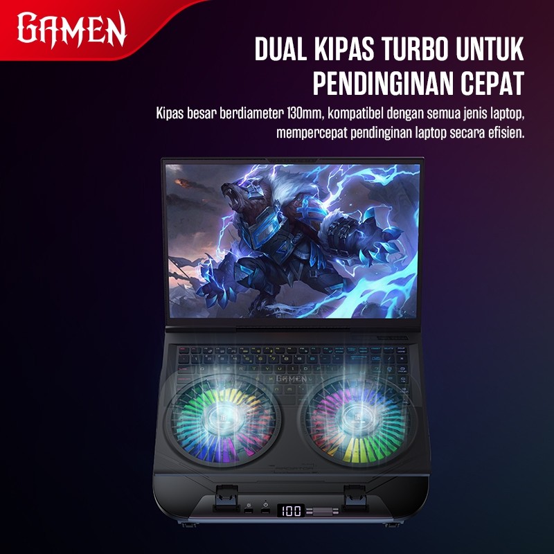 Jual GAMEN Laptop Gaming Cooling Pad Kipas 2 Inti 3900 RPM 100 Level ...