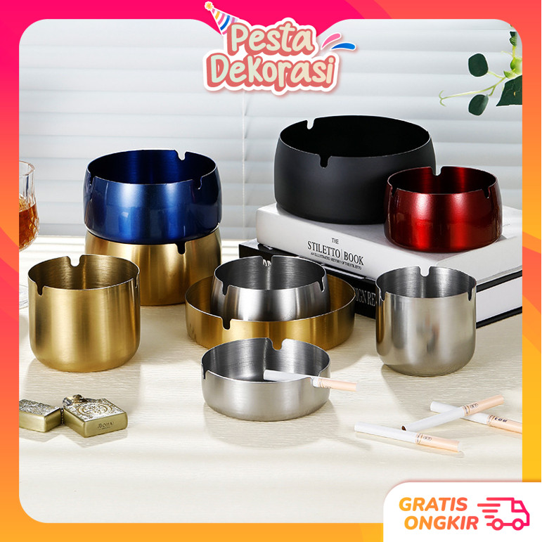 Jual PESTA DEKORASI 6260 Asbak Stainless Steel Tebal Asbak Bulat Besi ...