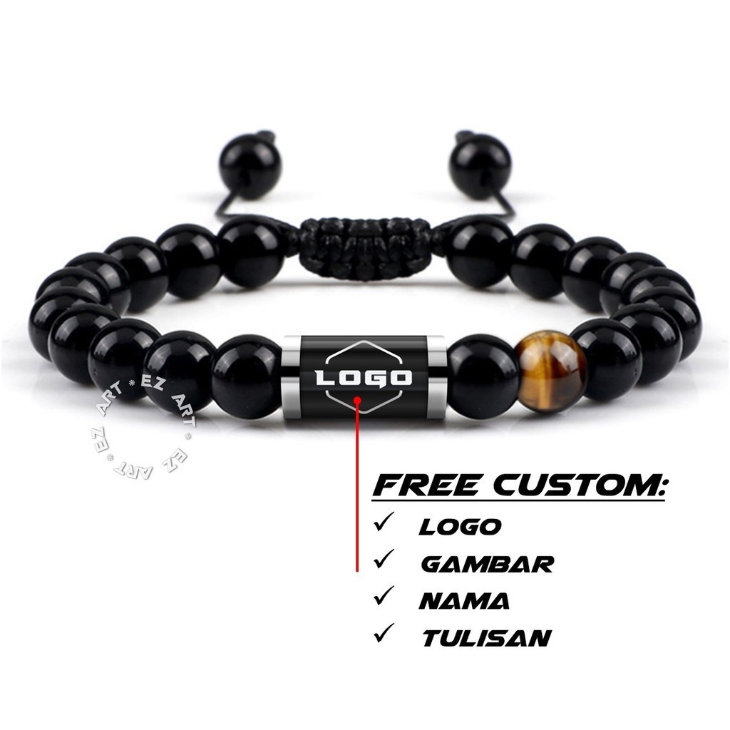 Jual Gelang Custom Nama Tulisan Logo Gambar Batu Alam Asli Black Onyx ...