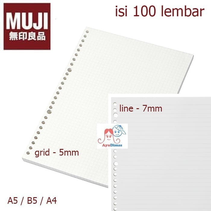 Jual promo -MUJI - Loose Leaf paper A5/B5/A4 - line / Grid / Dot / Blank - kertas - A5 Grid ...