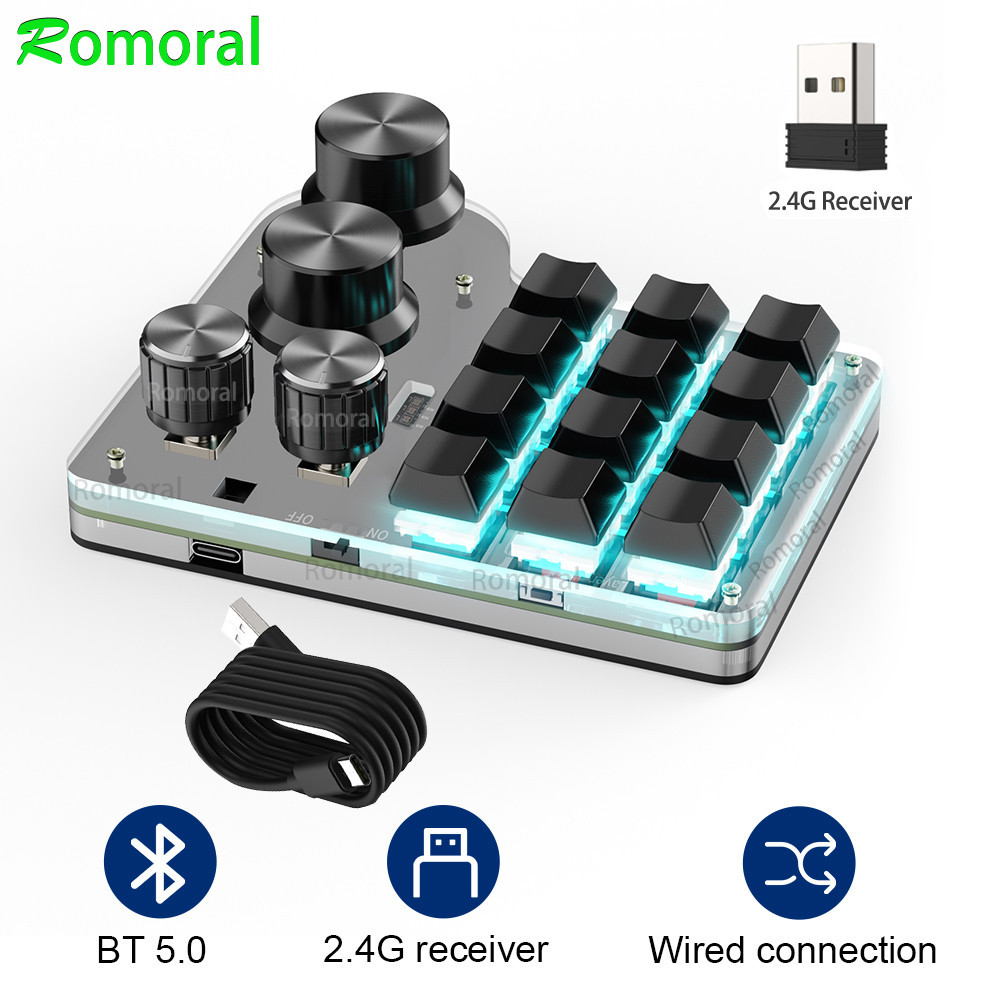 Jual 12 Keys Programmable Keyboard with 4-Knobs Custom Macro Keyboard ...