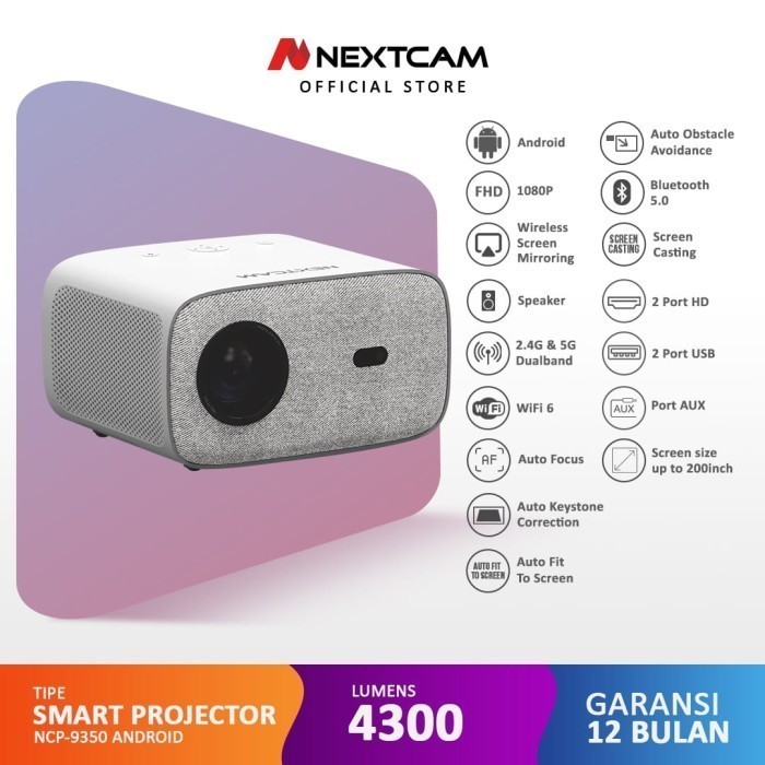 Jual Nextcam Projector Proyektor Wireless Android Full HD 4300lumens 5G ...