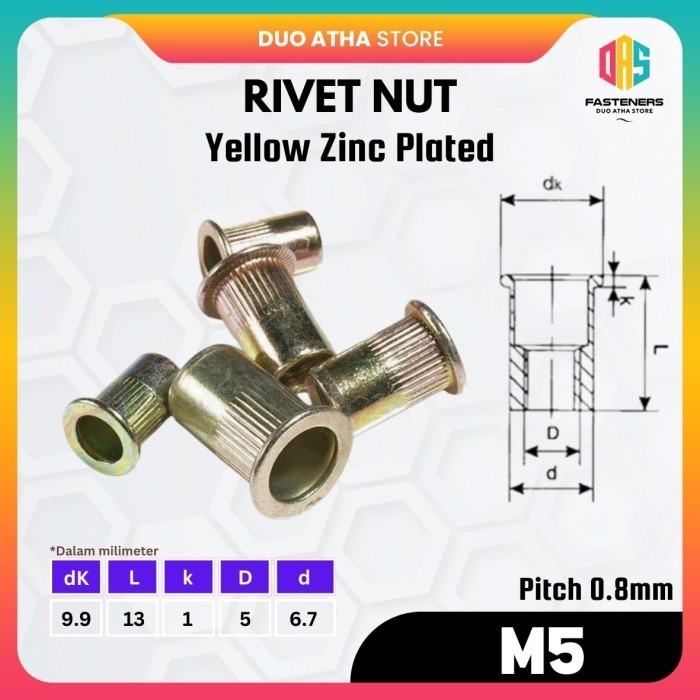 Jual Rivet Nut M5 Yellow / Mur Rivet M5 Kuning / Insert Nut M5 / Sert Nut | Shopee Indonesia
