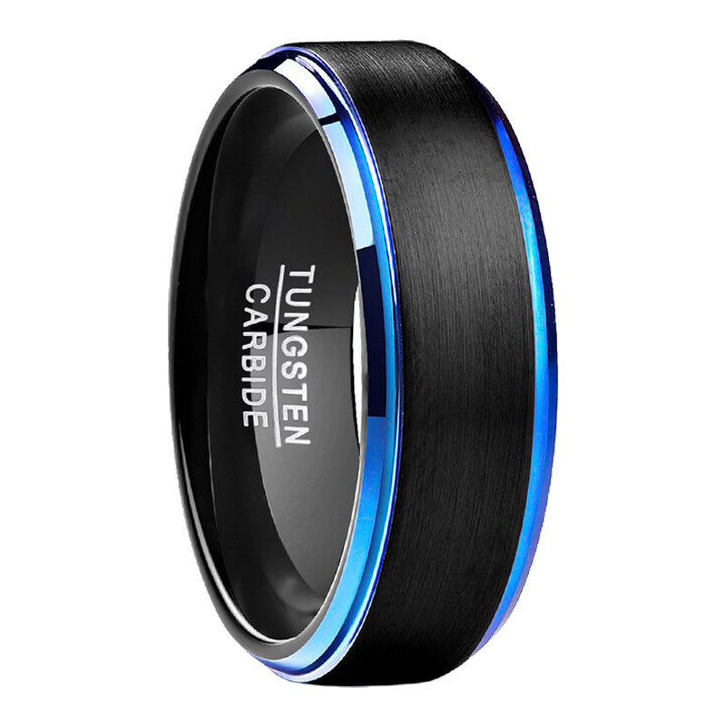 Jual BONLAVIE 8mm Men's Duo Tungsten Carbide Ring Black Brushed Blue ...