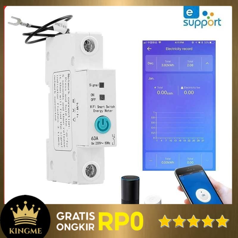 Jual KINGME - WDYK Din Rail 1P Smart kWh Monitor WiFi Timer Virtual Assistant 63A - ZJSB9-80Z ...