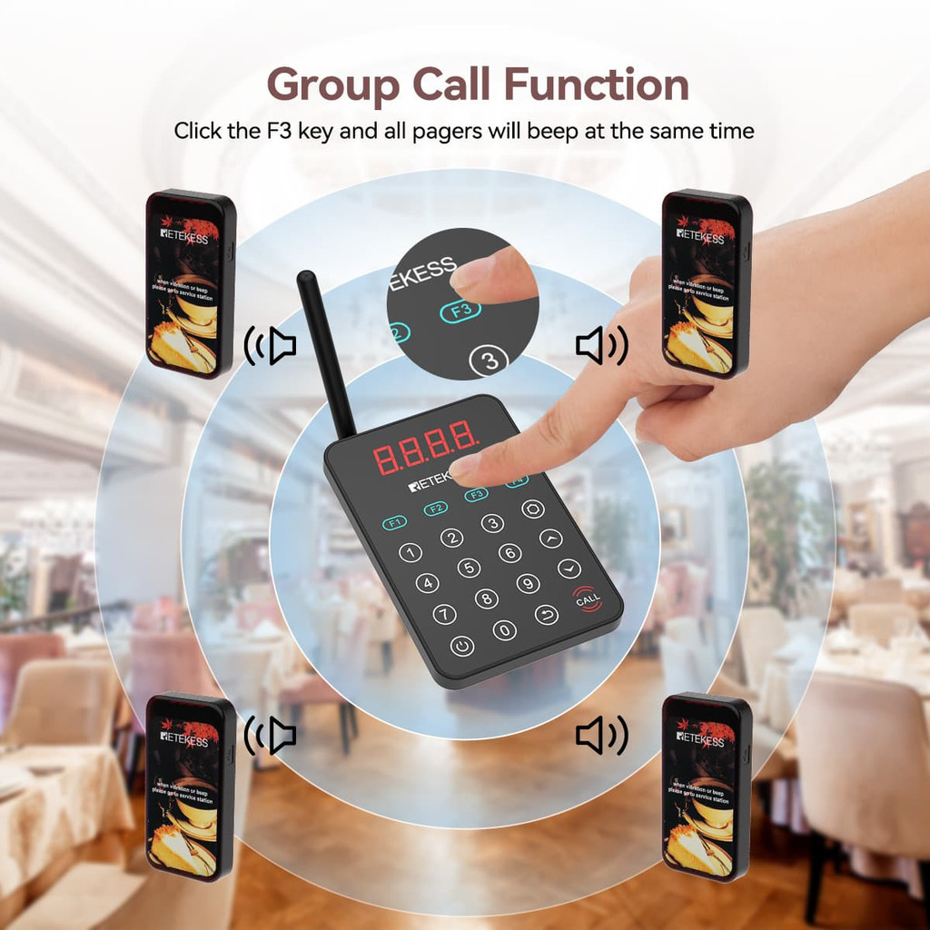Jual RETEKESS Wireless Calling System Restaurant Mesin Antrian 10 Pager ...