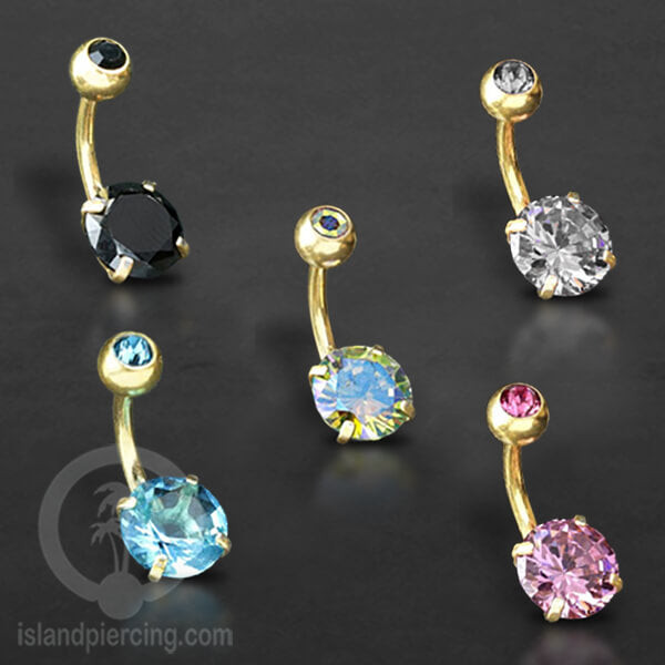 Jual Anting Pusar/Navel Bar warna gold Piercing Jewelry Kristal Besar ...