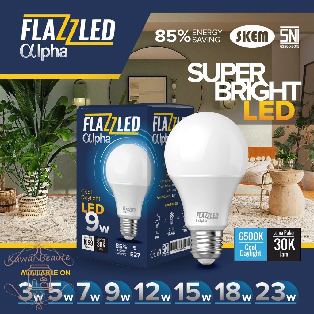 Jual Lampu Led Flazzled Alpha 3w 5w 7w 9w 11w 13w 15watt 18W 23W Cahaya ...