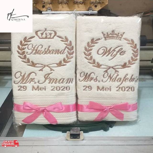 Jual Alat Mandi / HANDUK COUPLE BORDIR FREE COSTUM/GIFT/HANTARAN ...