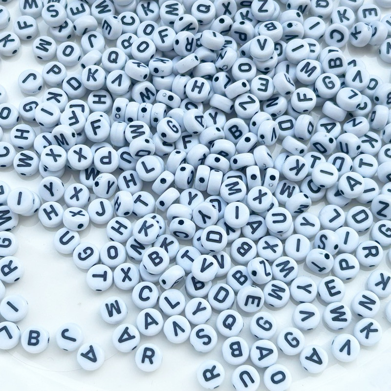 Jual Bayar cod Manik Mote Huruf Bulat pipih Warna Putih Tulisan Hitam ...