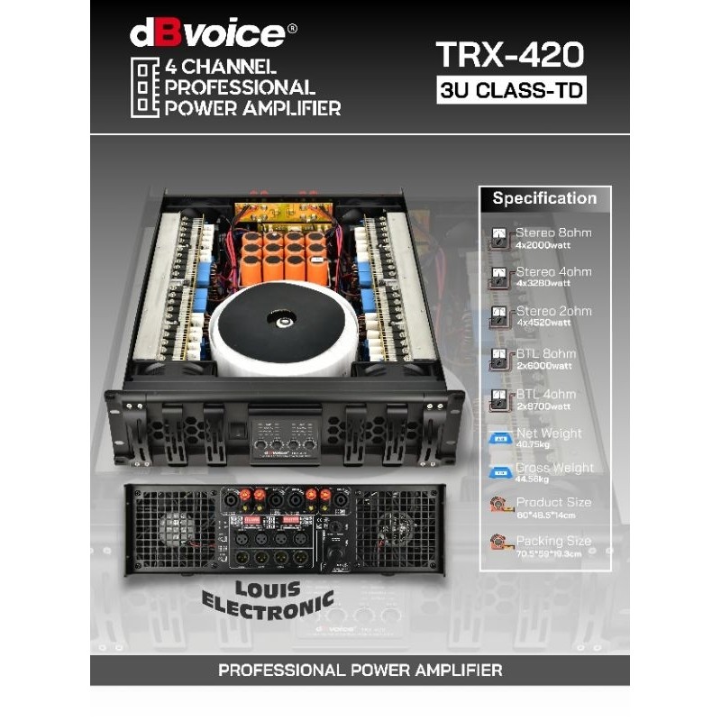 Jual Professional Power Amplifier 4 Channel Class TD dBvoice TRX-420 3U ...