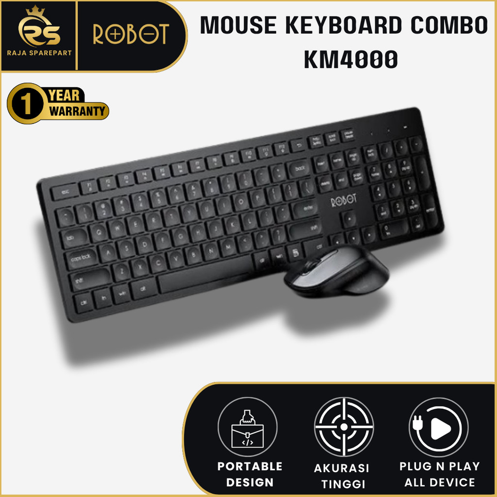 Jual ROBOT KM4000 Wireless Keyboard & Mouse Combo - Silent Keys, 2.4G, Original Resmi Bergaransi ...