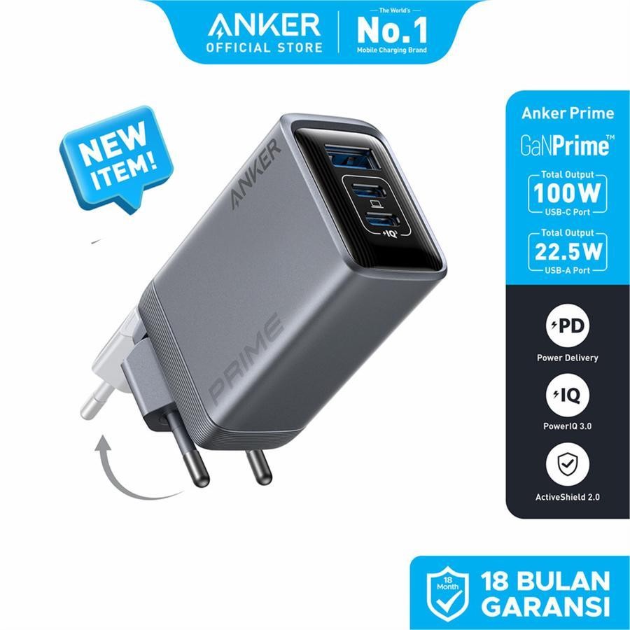 Jual Anker GaN Prime Charger 100W with USB-C Charger 3 Port GaN Wall ...