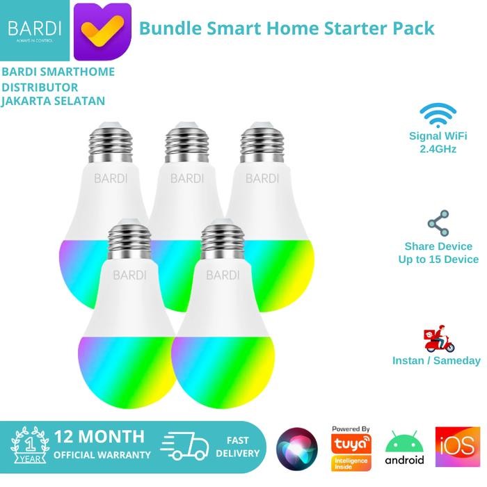 Jual BARDI Smart Light Bulb 12W RGB+WW Wifi Wireless IoT Home Bundle 5 ...