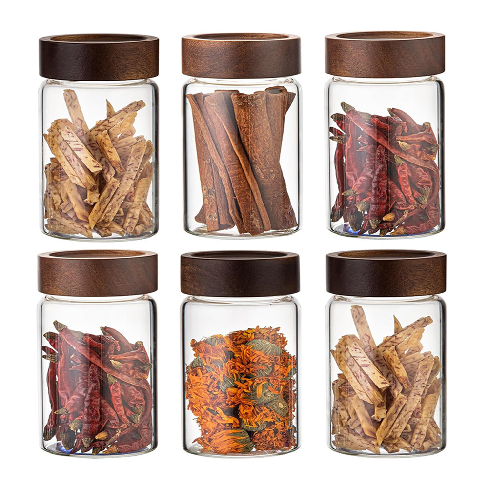 Jual Glass Food Storage Jars with Screw Airtight Seal Acacia Wood Lids ...