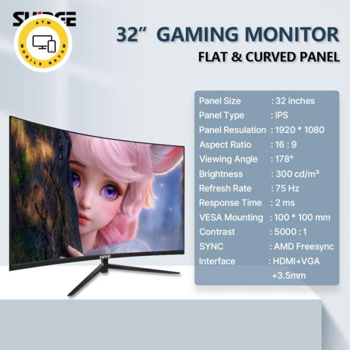 Jual MONITOR SURGE LED 32 INCH FHD 1ms 75Hz IPS SEMI CURVED BLACK ...